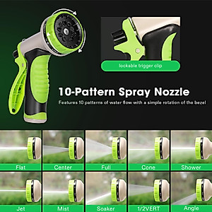 VIVOGROW Metal Garden Hose 50ft, Stainless Steel Water Hose with Brass Fittings & 10-Function Nozzle, Tangle Free & Crush Proof, Flexible Bionic Hose for Garden Watering, Pet Bathing, Car Washing