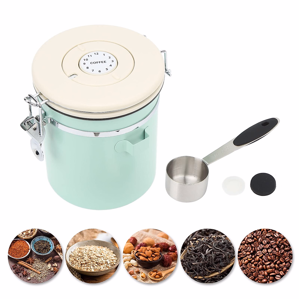 Stainless Steel Coffee Canister with Scoop, Vacuum Coffee Bean Storage Container for Ground Coffee, Whole Beans (1.5L)