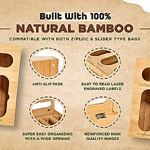 Spirack Ziplock bag organizer-Kitchen Drawer Organizer, Pantry Organization and Storage-Compatible with Gallon, Quart, Sandwich, and Snack Food Bags, Bamboo Baggie Organizer, with Hinged Lid (4 Slot)