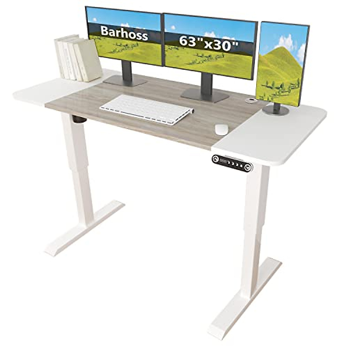Barhoss Standing Desk Adjustable Height Desk,63x30Inches, Stand Up Desk Table for Home Office, Home Office Computer Desk,Memory Preset,Height adjustments from 28" to 46" White&Oak
