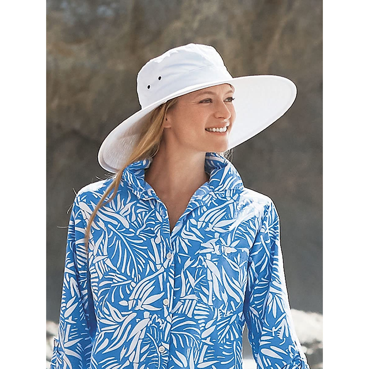 Womens Mens Sun Hat Wide Brim UV-Protection Bucket Fishing Safari Boonie Hat for Summer(Size:L) White