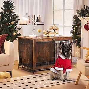 Dog Crate Furniture, 38.6" Large Dog Kennel Indoor, Wooden Dog Crate with Pull-Out Tray, Double Doors Dog House, Modern Side End Table for Small/Medium/Large Dog, Rustic Brown BF982GW03G1