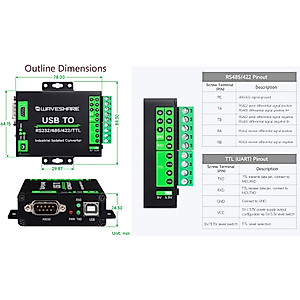 USB to RS232/485/422/TTL Converter with FT232RNL Chip, Industrial Isolated USB Adapter with Multiple Protection, Support Multi Devices and Android, Windows 11 / 10 / 8.1 / 8 / 7, Etc Multi System