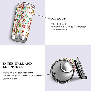 Yasala Christmas Tumbler Candy Cane Lollipop Gingerbread Insulated Coffee Cup Beverage Container Office Travel Mug with Straw and Lid 20oz Holiday Back to School Gift