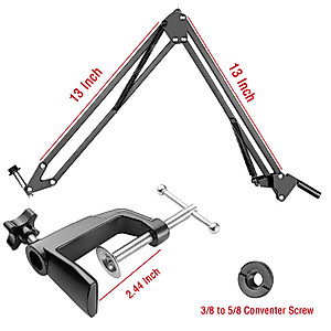 Boytone BT-29ST Adjustable Microphone Arm Suspension Boom Scissor Arm Stand, with 3/8" to 5/8" Screw Adapter, for Radio Broadcasting Studio, Voice-Over Sound Studio, Stages, and TV Stations