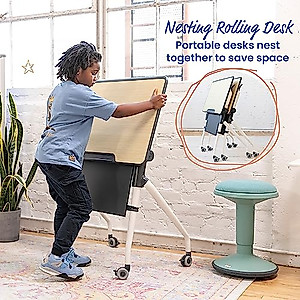 ECR4Kids Nesting Student Desk, Portable Table, Maple/Grey