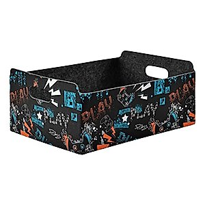 CaTaKu Foldable Storage Basket Gamer Cute Black Collapsible Felt Storage Bins with Handle Drawer Organizer Bin Cube Shelf Box for Organizing Closet Clothes Office Books Bedroom