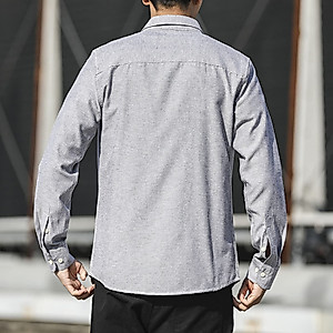 Men's Lightweight Casual Classic Dress Shirt Solid Button Down Shirts Loose Fit Long Sleeve Shirts with Pocket (Grey,3X-Large)