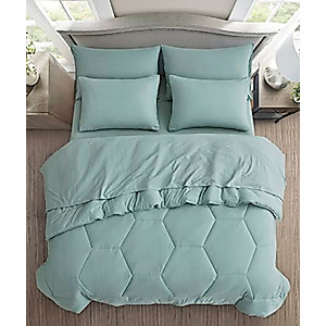 Chezmoi Collection Piper Twin Bed in a Bag 5-Pieces Honeycomb Geometric Hexagon Quilted Soft Washed Double Brushed Microfiber Comforter with Sheets Lightweight All Season Bedding Set (Twin, Aqua)