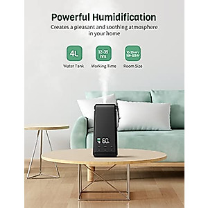 4L Quiet Humidifiers for Large Room,Ultrasonic Cool Mist Humidifiers with Humidistat,Plants humidifier indoor,Easy Use,LED Display,Sleep Mode,Large Room Humidifiers for Bedroom/Home/Office/Living Room
