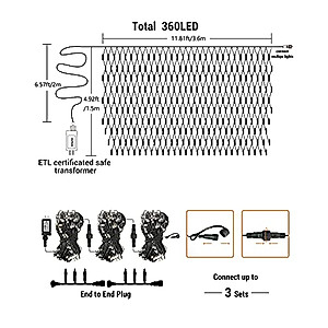 Flacchi Multicolor Net Lights, 6 ft x 4 ft 160 LED 8 Modes Low Voltage Mesh Net Lights Connectable Green Wire String Lights for Christmas Trees, Bushes, Wedding, Garden, Xmas Outdoor Decorations