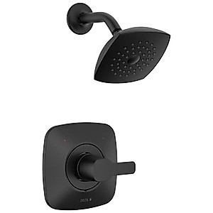 Delta Faucet Modern 14 Series Matte Black Shower Faucet, Delta Shower Trim Kit with Single-Spray Touch-Clean Black Shower Head, Matte Black T142339-BL-PP (Valve Not Included)
