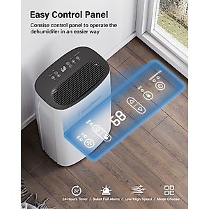 Hansabenne 70-Pints Dehumidifier for Basements - 4500 Sq. Ft. Compact Dehumidifier with Auto or Manual Drainage- Compact Dehumidifier with Intelligent Humidity Control | Auto Defrost | Dry Clothes