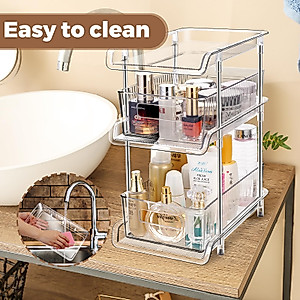 XINYA BAO 3 Tier Clear Bathroom Organizer, With Dividers, Multi-Purpose Pull-Out Pantry Organization and Storage, Under Sink Closet Organizers and Storage, Skincare Cosmetic Organizer Medicine Bins