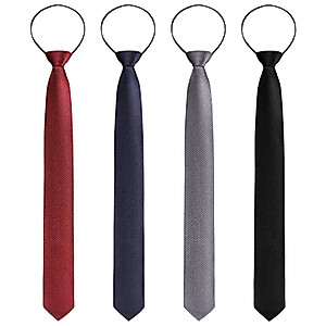 Xinnun 4 Pieces Zipper Ties for Men Adjustable Men's Neckties Zip on Tie for Men Zipper Skinny Necktie Clip on Slim Tie(Black, Navy, Grey, Dark Red)