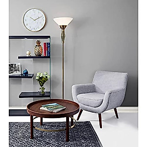 Adesso 5168-21 Murphy 300W Torchiere, 71 in, 2 x 150W Incandescent/LED, Green Glass/Antique Brass Finish, 1 Floor Lamp