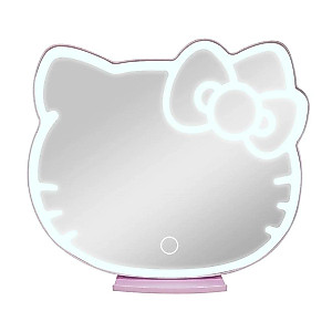 Impressions Vanity Supercute Hello Kitty Tabletop Desk Mirror with Lights and Touch Sensor Switch, Adjustable Tri Tone LED Lighted Makeup Mirror with Hidden Extendable Tray and Phone Holder