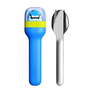 ZOKU Kids Pocket Utensil Set, Shark - Stainless Steel Fork, Knife, and Spoon in Case - Portable Design for Travel, School, Picnics, Camping and Outdoor Home Use