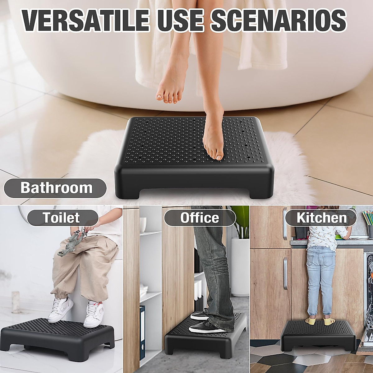 HBTower Step Stool, Mobility Step Stool for Adults & Seniors, Non-Slip Step Platform Indoor and Outdoor, Portable Step Riser, Safety Step for Car, Bedside, Office, Shower, Stairs, Black