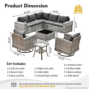 XIZZI Patio Furniture Sets Outdoor Sectional Sofa with Swivel Rocking Chairs,9 PCS All Weather PE Wicker Outside Conversation Couch with Coffee and Side Table for Backyard Deck Garden,Black