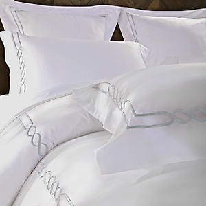 SUPERIOR Lorenz Embroidered Duvet Cover Set, Long-Staple Cotton, Full/Queen, White