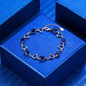 EleQueen 925 Sterling Silver CZ Love Heart of Ocean Teardrop Bridal Tennis Bracelet Sapphire Color