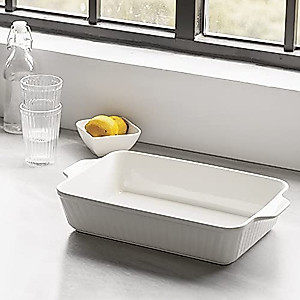 DOWAN 13" Baking Dish, Lasagna Pan Large & Deep, Rectangular Baking Pan with Handles, 135 oz Ceramic Casserole Dish for Cooking, White