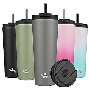 Konokyo 26 OZ Insulated Tumbler with Lid and 2 Straws Stainless Steel Water Bottle Vacuum Travel Mug Coffee Cup,Gray