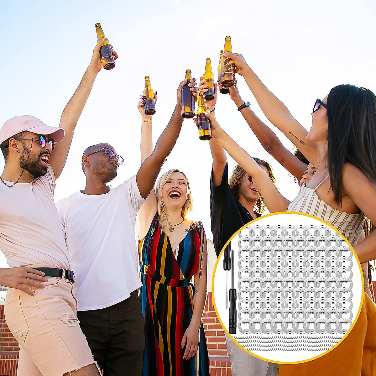 Ohiyoo 100 Set Bottle Opener Insert DIY Bottle Opener Hardware Stainless Steel Metal Bottle Opener Insert Kits Silver Resin Bottle Opener Hardware Beer Bottle Opener DIY Hardware (Silver, 100 Set)