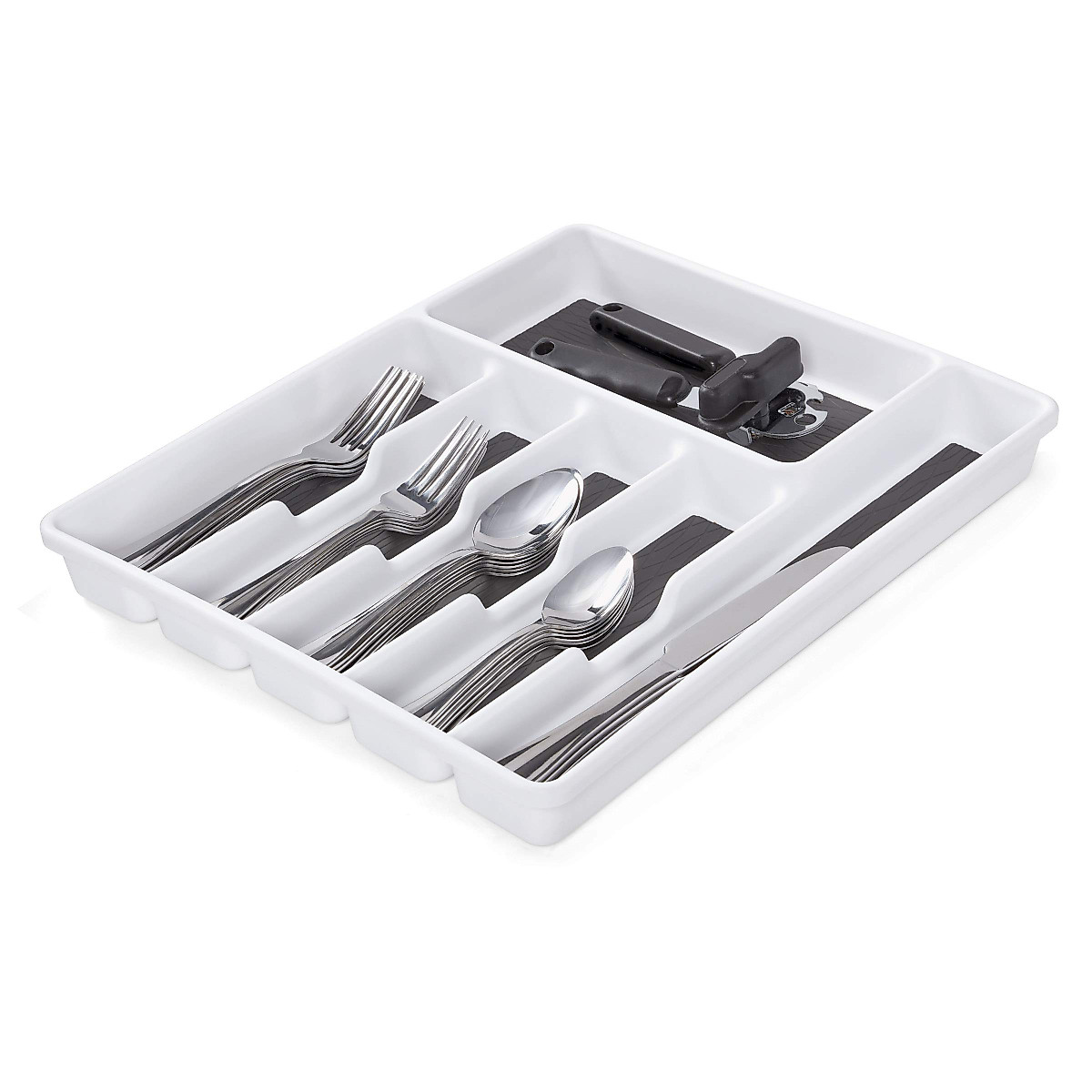 Copco Basics 6 Compartment Drawer Organizer, 15.7-Inch, White and Charcoal Gray