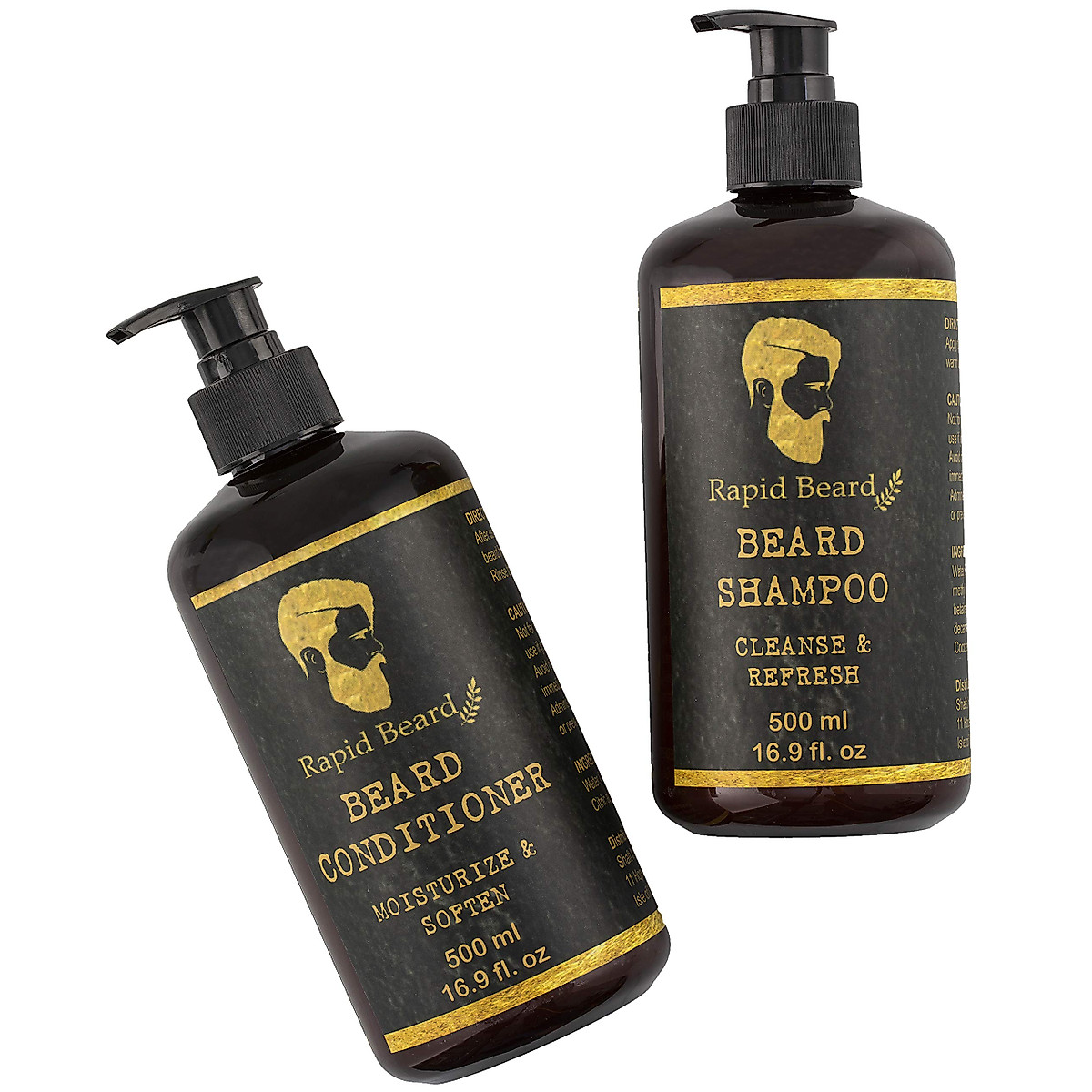 Beard Shampoo and Beard Conditioner Wash & Growth kit for Men Care - Softener & Moisturizer for Hydrating, Cleansing and Refreshing Beard and Mustache Facial Hair Gift Set (500ml / 16.9 fl oz)