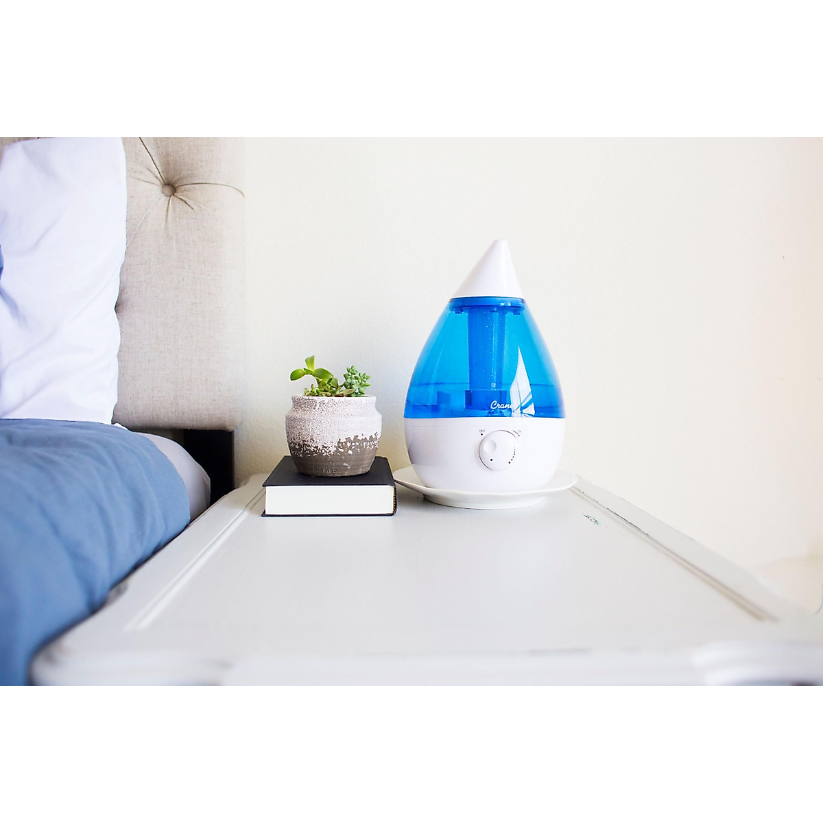 Crane Ultrasonic Humidifiers for Bedroom and Office, 1 Gallon Cool Mist Air Humidifier for Large Room and Home, Humidifier Filters Optional, Blue and White