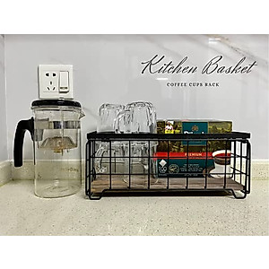 Metal Wire Storage Basket Bin for Toilet Paper, Coffee Pod cups, Towel, Shampoo, Toilet Tank Tray Decor Box, Kitchen basket for Countertop Cabinet Laundry, Bathroom Basket Toilet Tray- Black SHIN·YIK