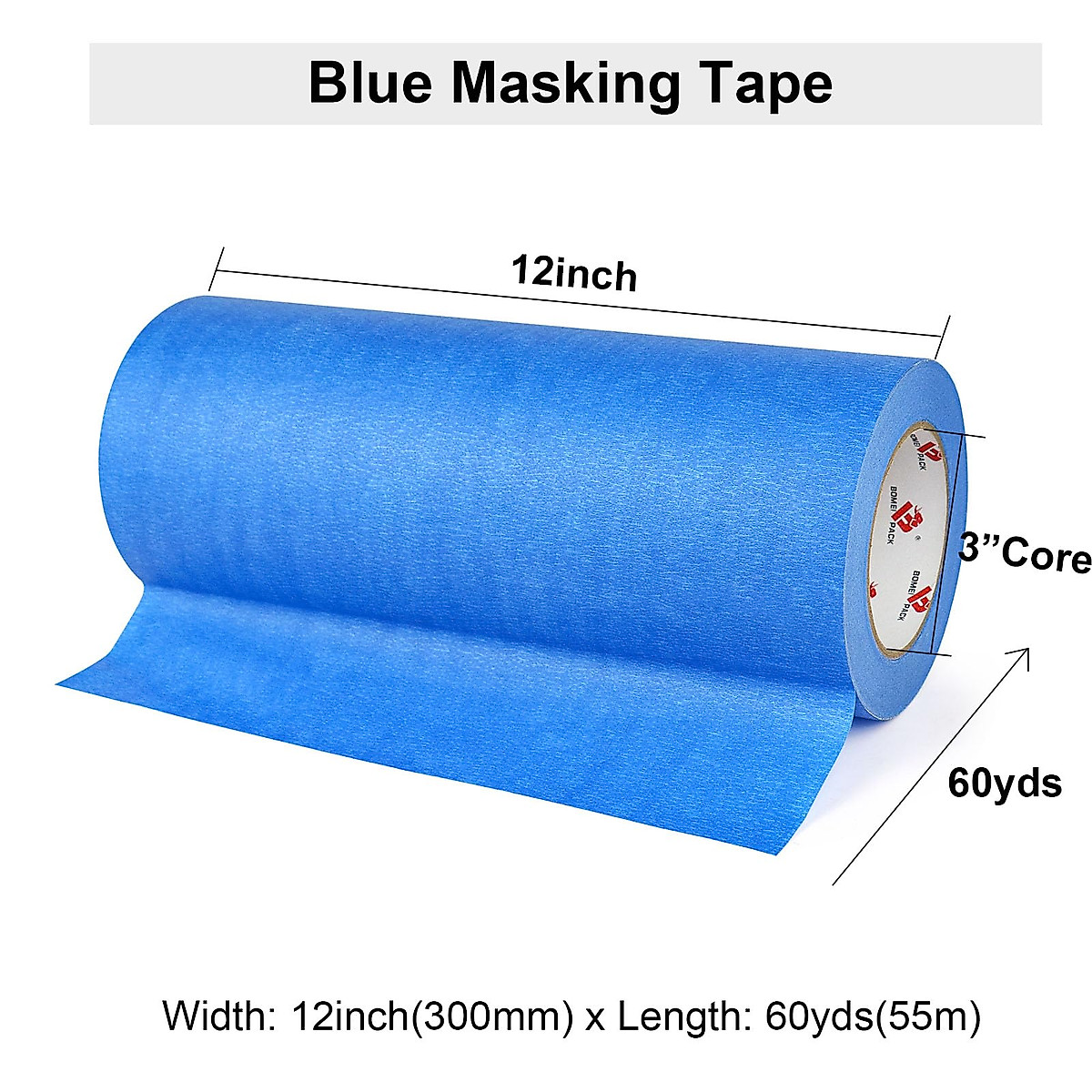 BOMEI PACK Wide Blue Painters Tape 12 Inches x 60 Yards, 3D Tape, 3D Printing Tape for Laser Cutting, 21-Day Clean Removal Wide Masking Tape