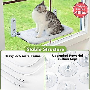 Zoratoo 2PC Cat Window Perch Cordless Foldable Cat Hammock Bed for Window with Metal Frame and Reversible Cover, Large Suction Cups Window Resting Seat for Indoor Cats (Cat Bed, L-2PC)