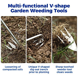 2pcs Upgraded Weed Pulling Tools,New Weeding Artifact Uprooting Weeding Tool,Garden Weeding Tool of Stainless Steel,Weed Puller Tool with Garden Gloves,Weeding Tool for Backyard (3 teeth+4 teeth)