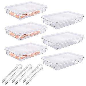 LOYORTY 6PCS Deli Meat Container for Fridge with Airtight Lids, Lunch Meat Container for Refrigerator, Bacon Storage Container for Fridge, with 3 Pcs Serving Tongs
