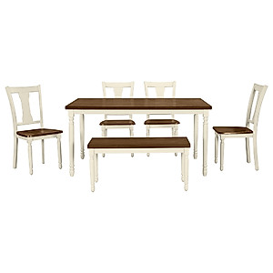 Harper & Bright Designs Classic 6 Piece Kitchen Dining Table Set, Wooden Rectangular Table with 4 Chairs and 1 Bench for Kitchen Dining Room, Home Furniture (Brown+Cottage White)