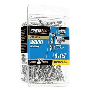 Power Pro Premium 305 Stainless Steel Wood Screws (#8 x 1-1/4") - 45pc