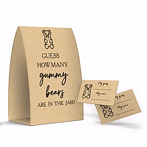 Pazag Guess How Many Gummy Bears are in The Jar, Kraft, Baby Shower Games, Baby Shower Decorations - One Sign and 50 Cards(GUESS007)