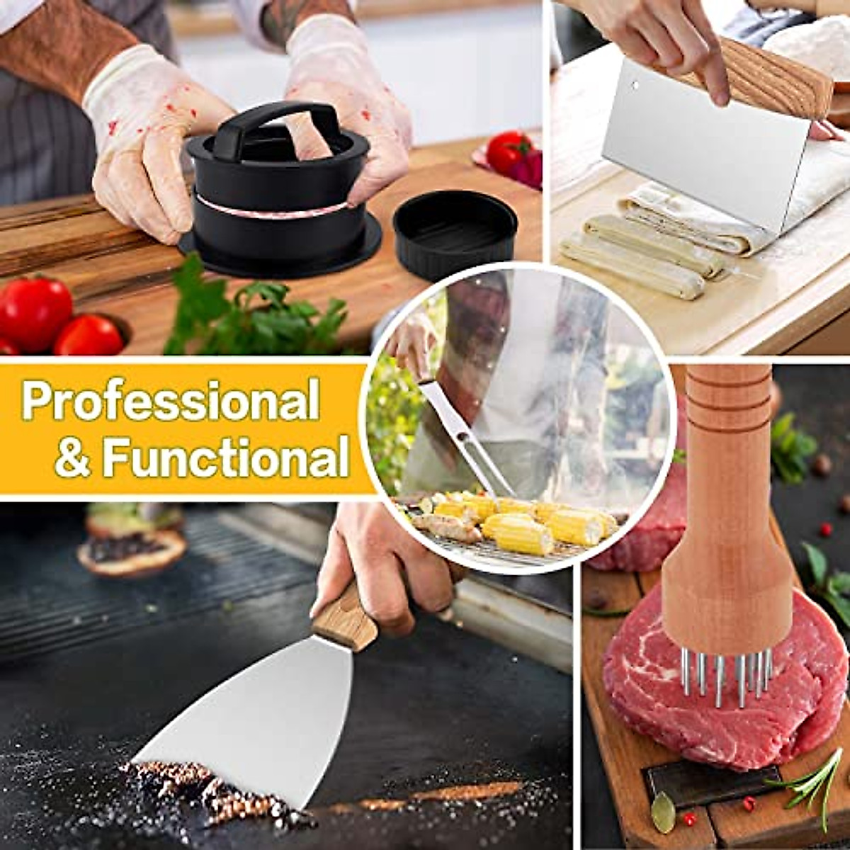 Joyfair Griddle Accessories Kit, 26Pcs Flat Top Grill Tools Set for Outdoor Camping BBQ, Include Professional Stainless Steel Burger Turner, Fish Spatulas, Scraper, Meat Tenderizer, Carrying Bag