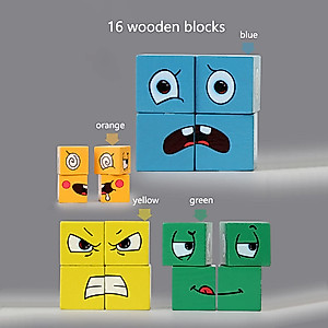 Wooden Face-Changing Cube Game Expressions Matching Block Puzzles Building Game Logical Educational Training Toys Birthday Gift Education Montessori Toys