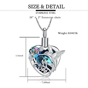 Yinplsmemory Hummingbird Cremation Jewelry Crystal Heart Urn Ashes Necklace for Women Men Memorial Keepsake Necklace of Loved One