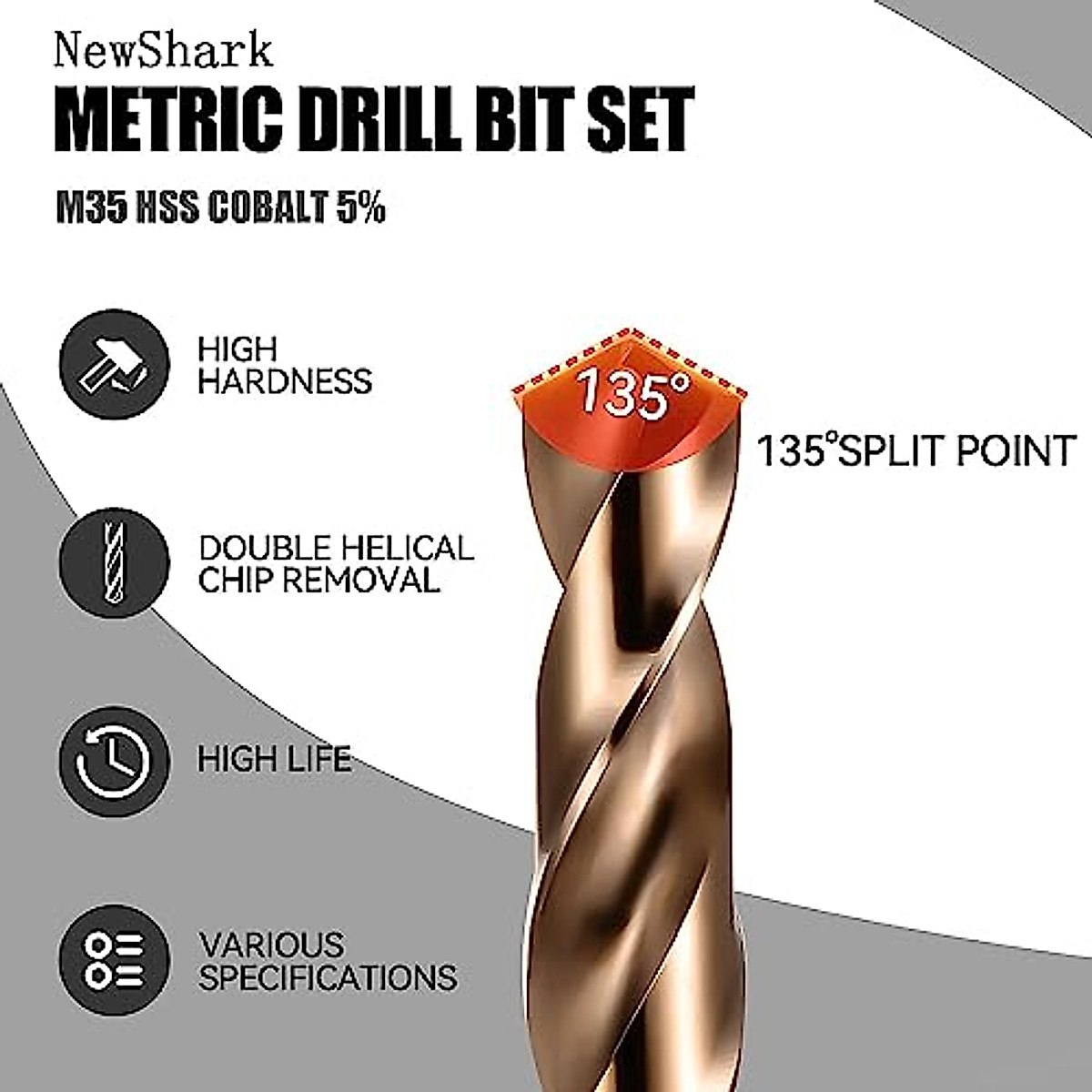 NewShark 9/64" Cobalt Drill Bits, 10 Pack of M35 HSS Metal Drill Bit Set for Hard Metal, Stainless Steel, Cast Iron,Cobalt Drill Bits with Storage Case