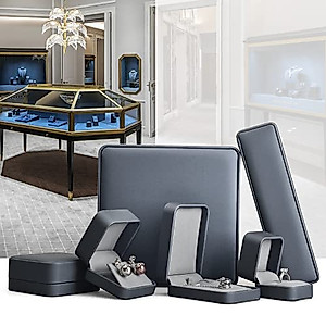 Woodten Blue Round Corner PU Leather Proposal Ring Box Jewelry Ring Gift Box Jewelry Packaging Box