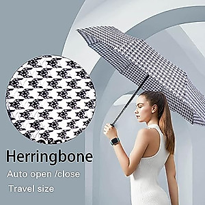 MRTLLOA 42/49 Inch Compact Windproof Travel Umbrella for Rain, Lightweight, Portable, Strong, Folding Umbrellas for Women and Men(42 inch,Herringbone)