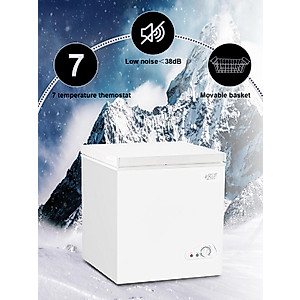 Chest Freezer Krib Bling Adjustable Thermostat Compact Freezers with Removable Storage Basket for House Kitchen Garage Basement (5.0 cu.ft, White)
