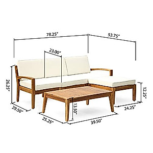 Christopher Knight Home Grenada Sectional Sofa Set | 5-Piece 3-Seater | Includes Coffee Table and Ottoman | Acacia Wood Frame | Water-Resistant Cushions | Teak and Beige, Finish