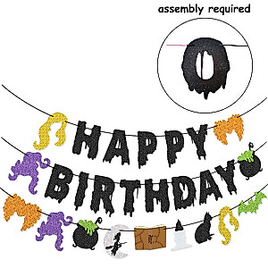 Hocus Pocus Happy Birthday Banner Garland Happy Birthday Cake Topper for Hocus Pocus Halloween Birthday Party Supplies Decorations