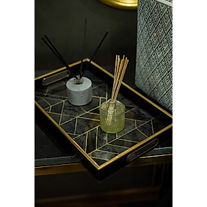 Serving Tray –Coffee Table Tray –Elegant Decorative Tray –PS and Printed Glass Table Tray –Practical and Sturdy Design –Easy to Clean and Washable(Black and Grey,15.6x10x1.8 Inches)